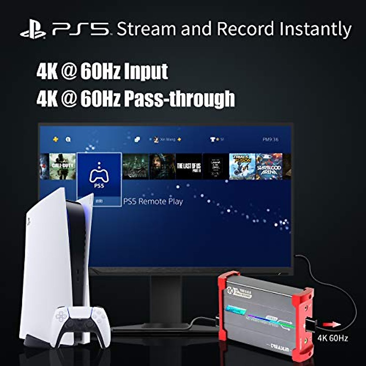 TreasLin Capture Card 4K 60FPS Game USB3.0 Capture, Video HDMI Cool Capture Card Live Streaming Share for PS5 PS4 Switch Wii U DSLR Xbox on OBS, Windows, Mac, Zero Latency HDMI Pass-through