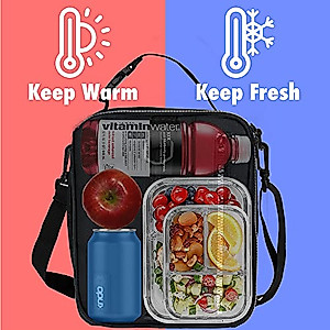 OPUX Premium Insulated Lunch Box for Men, Women | School Lunch Bag for Boys, Girls, Kids | Compact Adult Lunch Pail Work Office Cooler | Soft, Leakproof, 4 Ways to Carry | Fits 12 Cans (Black)