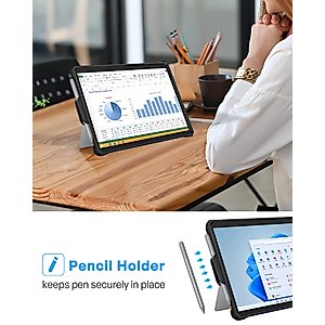 ProCase Rugged Case for Microsoft Surface Go 3 10.5" 2021 / Surface Go 2 2020 / Surface Go 2018, Shockproof Protective Cover Case with Pen Holder Hand Strap, Compatible with Type Cover Keyboard -Black