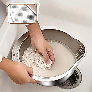 Stainless Steel Rice Washing Bowl Rice Washing Drain Basket Japanese Rice Washing Bowl With Side Drainer For Washing Fruits Vegetables