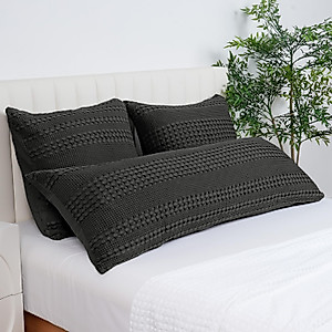 PHF 100% Cotton Waffle Body Pillowcase with Zipper, 1 Pack 20" x 54" Soft Skin-Friendly Pillow Sham, No Filling, Aesthetic Woven and Breathable Waffle Weave Body Pillow Cover for Bed, Black