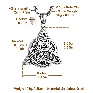 HZMAN Double Sided Stainless Steel Triple Goddess Triquetra Necklace Celtic Knot Irish Christian Trinity Knot Pendant