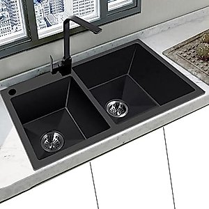 Nano Commercial Restaurant Sink, Stainless Steel Kitchen Sink, Dish Basin, Undermount Or Countertop Large Handmade Double Bowl Sink, with Full Set of Accessories, Black (Color : C, Size : W90xD43cmx