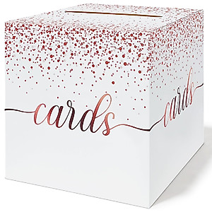 QIKSION Rose Gold Cards Box for Party, White and Rose Gold Gift Card Box Holder Money Box for Birthdays, Bridal Shower, Weddings, Baby Shower, Graduation, Anniversaries