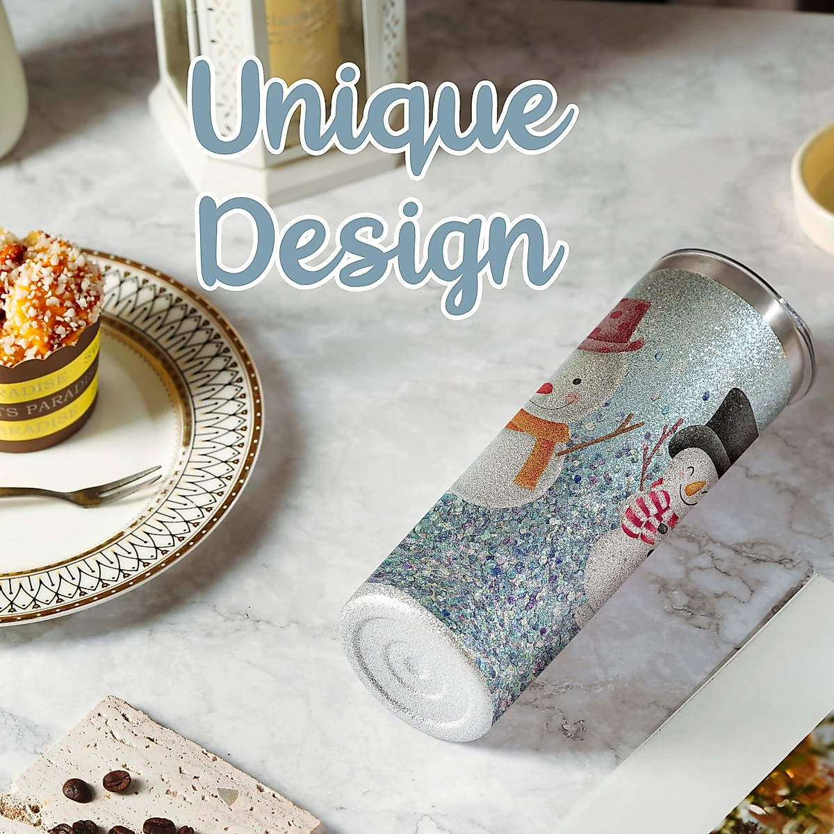 Onebttl Snowman Gifts for Women, Unique Snowman Tumbler for Snowman Lovers, 20oz Stainless Steel Skinny Tumbler With Cute Snowman Pattern, Gift Box Included, Snowman Gifts for Girls