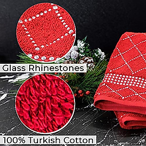 Sparkles Home Rhinestone Hand Towel with X Pattern, Set of 2, Black