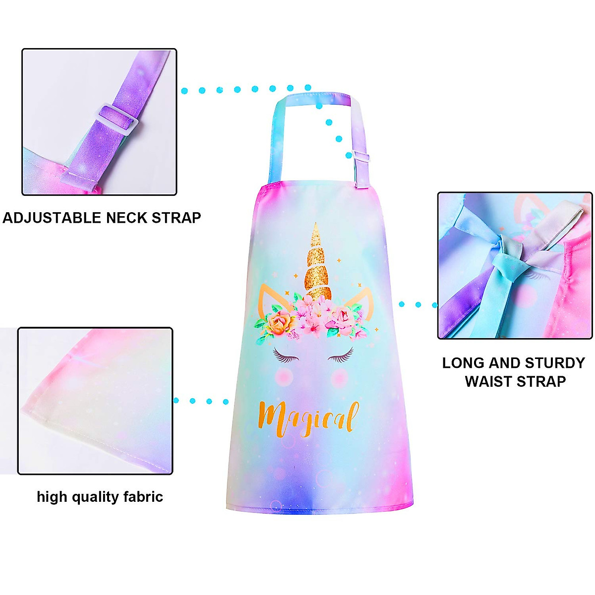 Sylfairy Aprons for Kids Girls Rainbow Unicorn Apron Children Kitchen Chef Aprons Smock (Unicorn B, Small,3-5Years)