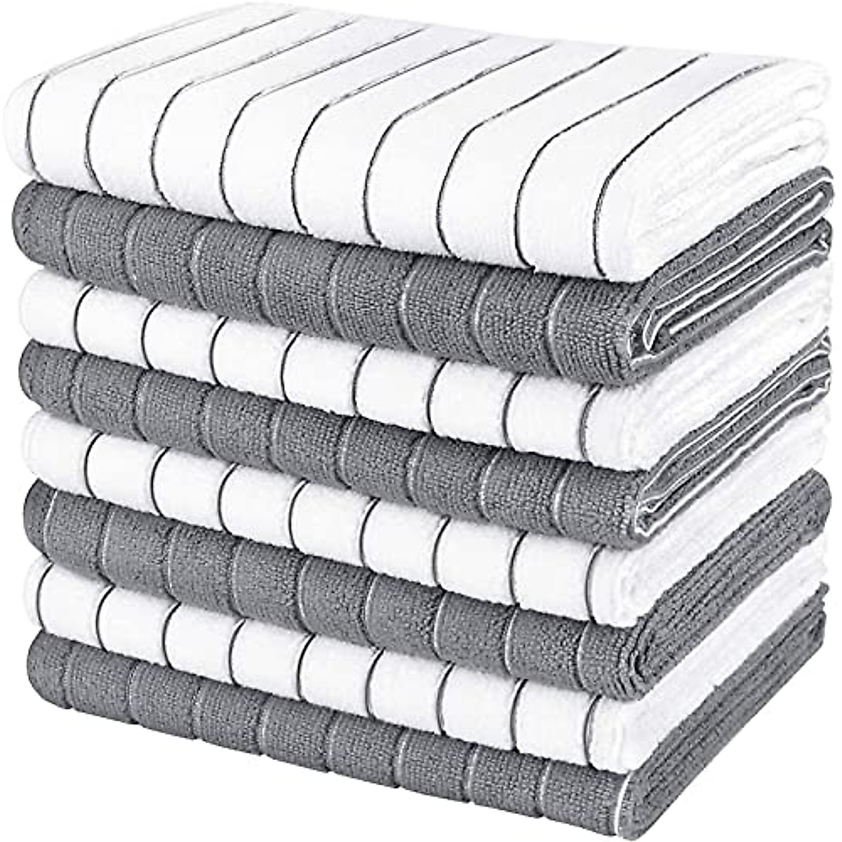 AIDEA Dish Towels-8Pack, 15”x25”, Super Soft and Absorbent, Multi-Purpose Microfiber Kitchen Towels for Home, Kitchen-White/Grey