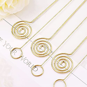 40 Pieces Floral Card Holder Picks Circle Swirl Round Place Card Holder Metal Wire Card Note Photo Memo Holder Table Number Pictures Clip Holder for Wedding Party Birthday Office DIY Cake Topper, Gold