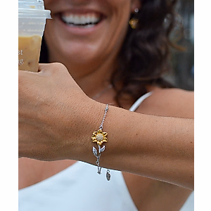 Granddaughter Bracelet From Grandma, .925 Sterling Silver Bracelet with 14k Gold Sunflower Charm Jewelry, Granddaughter Gifts From Grandma For Birthday, Valentine's Day, Graduation