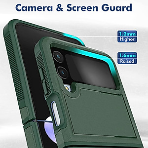 Jeylly for Samsung Galaxy Z Flip 4 5G Case with Lens Camera Protector, Heavy Duty Shockproof Anti Fingerprint Durable Phone Case Wireless Charging for Samsung Galaxy Z Flip 4, Green