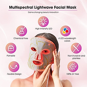 Dermal-Tech Light Therapy Face Mask Rejuvenation FDA Cleared PDT LED Facial Red Light Therapy Face & Neck Lift & Tightening Machine, Anti Aging, Dark Spot Remover Device (Flexible Silicom)