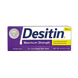 Desitin Maximum Strength Baby Diaper Rash Cream for Relief & Prevention with 40% Zinc Oxide, Original, 4 Oz