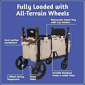 Keenz XC+ 2.0 - Luxury Comfort Stroller Wagon | Foldable 4 Passenger Quad Seater with Adjustable Canopy | Mocha