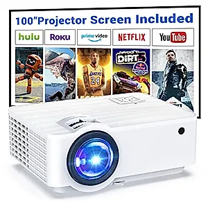Projector, Portable Projector 1080P Supported for Movies & Gaming, 7500L Movie Projector for Outdoor Use, Compatible with Phone/TV Stick, and HDMI/USB/VGA(100” Projector Screen Included)