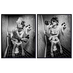 Bathroom Wall Art - Unique Funny Bathroom Decorations - Bathroom Decor - Bar Wall Decor - Guest Bathroom - Restroom Sign - Powder Room - 8x10 Woman Smoking Decor - Alcohol Decor