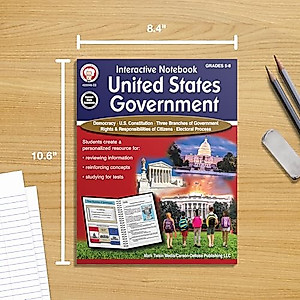 Mark Twain United States Government Interactive Books, Grades 5-8, US History, Constitution of the United States, and Branches Books, 5th Grade Workbooks and Up, Classroom or Homeschool Curriculum
