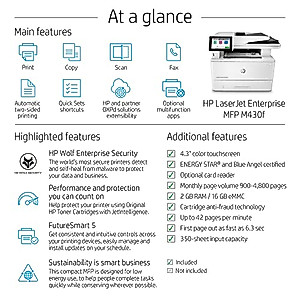 HP LaserJet Enterprise MFP M430f Monochrome All-in-One Printer with built-in Ethernet & 2-sided printing (3PZ55A)
