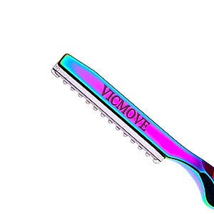 Professional Hair Styling Thinning Texturizing Cutting Feather Razor + 10 Replacement Blades Stainless Steel Rainbow Color
