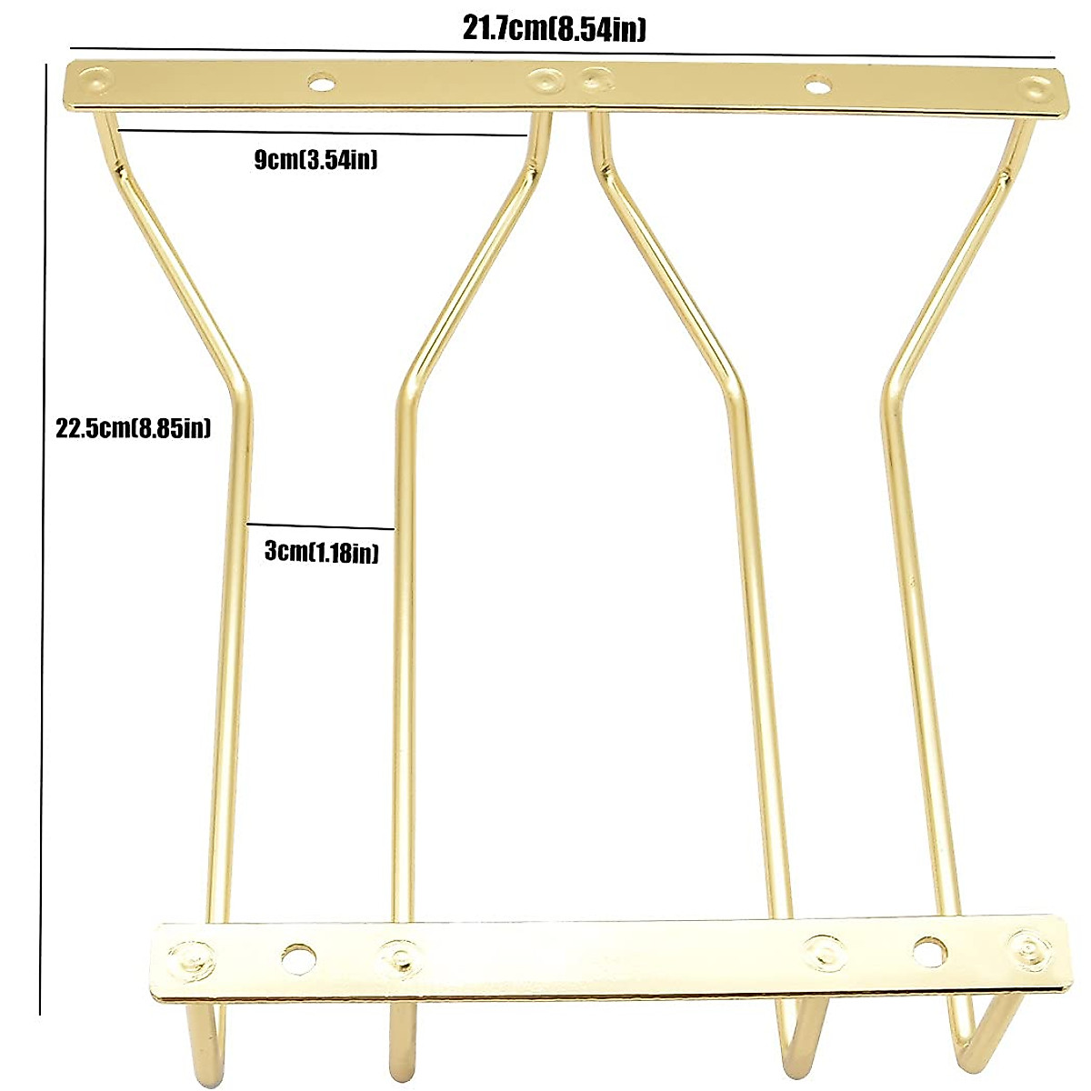 ZOOHOT 22.5cm Wine Glass Rack - Under Cabinet Stemware Wine Glass Holder Glasses Storage Hanger Metal Organizer for Bar Kitchen, Gold Finish (2 Rows, 1 Pack)