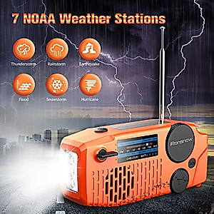 (Upgraded Version) iRonsnow Emergency Solar Hand Crank Radio, Portable NOAA Weather Radio with WB/AM/FM, Headphone Jack, LED Flashlight, 2000mAh Power Bank USB Phone Charger and SOS Alarm (Orange)