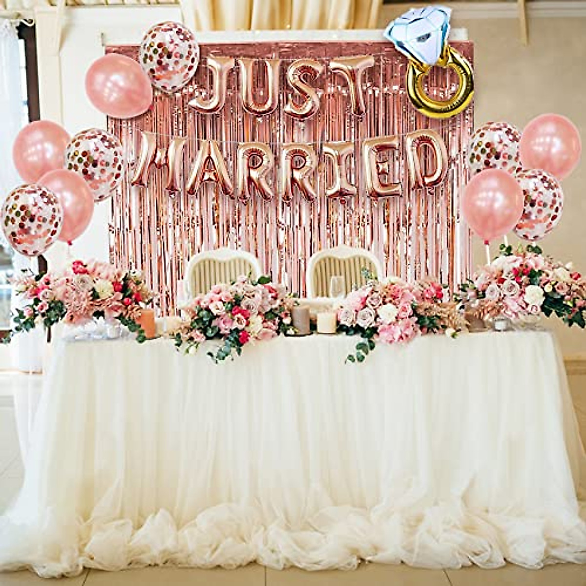 Just Married Decorations Wedding Decorations Set – Wedding Balloons Decorations – Just Married Balloons Just Married Banner – Wedding Party Decorations Congratulations for Bridal Shower Party