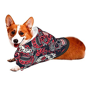 Sugar Skull with Floral Pet Wear Hoodies Pet Dog Clothes Puppy Hoodies Dog Hoodies Costumes Pet Sweater XL