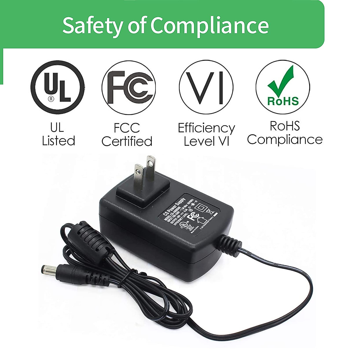 Security-01 DC 48V 0.5A Power Supply Adapter 5.5mm x 2.1mm, UL Listed,2-Pack