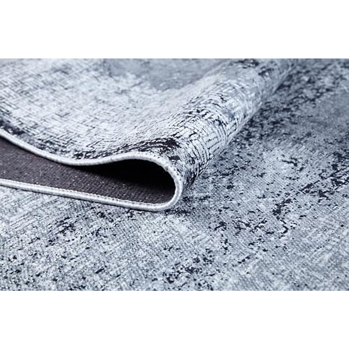 BESPOKY 2'7" x 13'1" - 80 x 400 Cm Jamshedpur Grey Framed Cotton Machine Washable Non Slip Living Room Bedroom Nursery Hallway Indoor Outdoor Area Rug