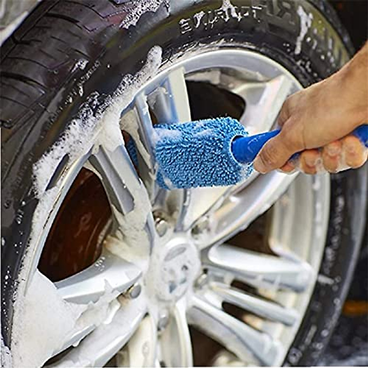 InfantLY Bright Wheel Rim Brush, Microfiber Metal Free & Cleaning Long Easy Reach Detailing Car Wash Cleaner Tool for Wheels Exhaust Tips Motorcycles Bicycles Grills