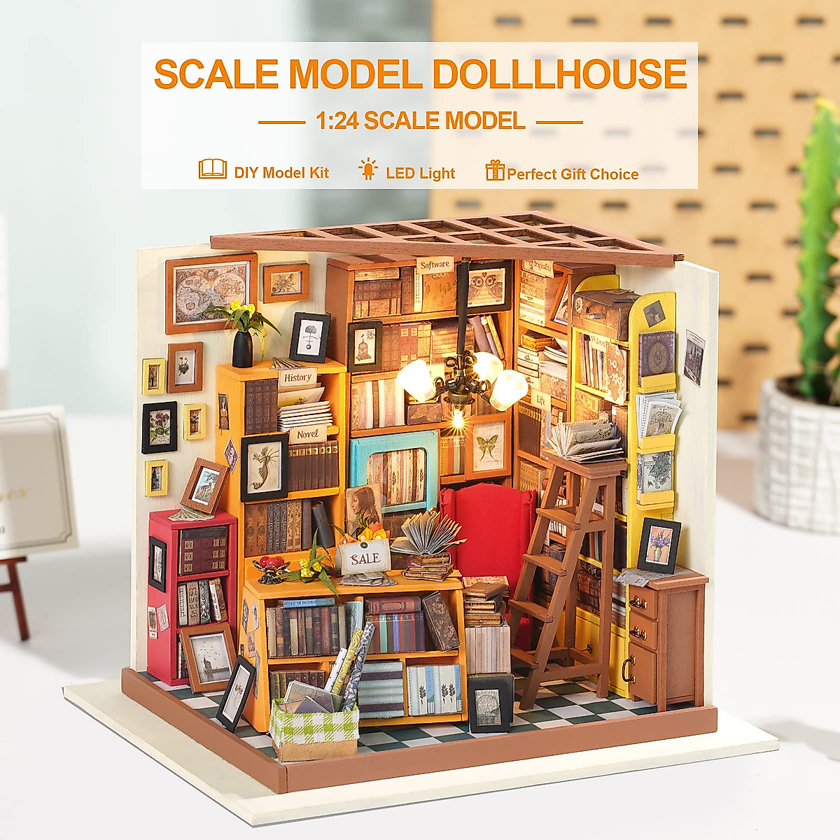 RoWood DIY Miniature Dollhouse Kit, 1:24 Scale Tiny House Building Kits - Sam's Study