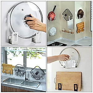 DOITOOL Shelving Brackets 4Pcs Free Punch Pot Lid Holder Storage Organizer Rack Stainless Steel Kitchen Wall Mounted Storage Rack for Pot Cover Chopping Board Wall Hung Clothes Drying Rack