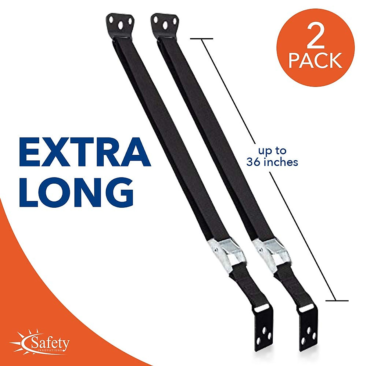 Safety Innovations Heavy Duty TV and Furniture Straps - Baby Proofing Anti Tip Straps for Child and Baby Safety - Expert Designed Strap Anchors Furniture to Walls to Prevent Tip-Overs 2Pk (Black)