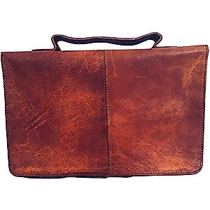 Leather Classic Bible Cover Book Cover with Back Pocket Brown