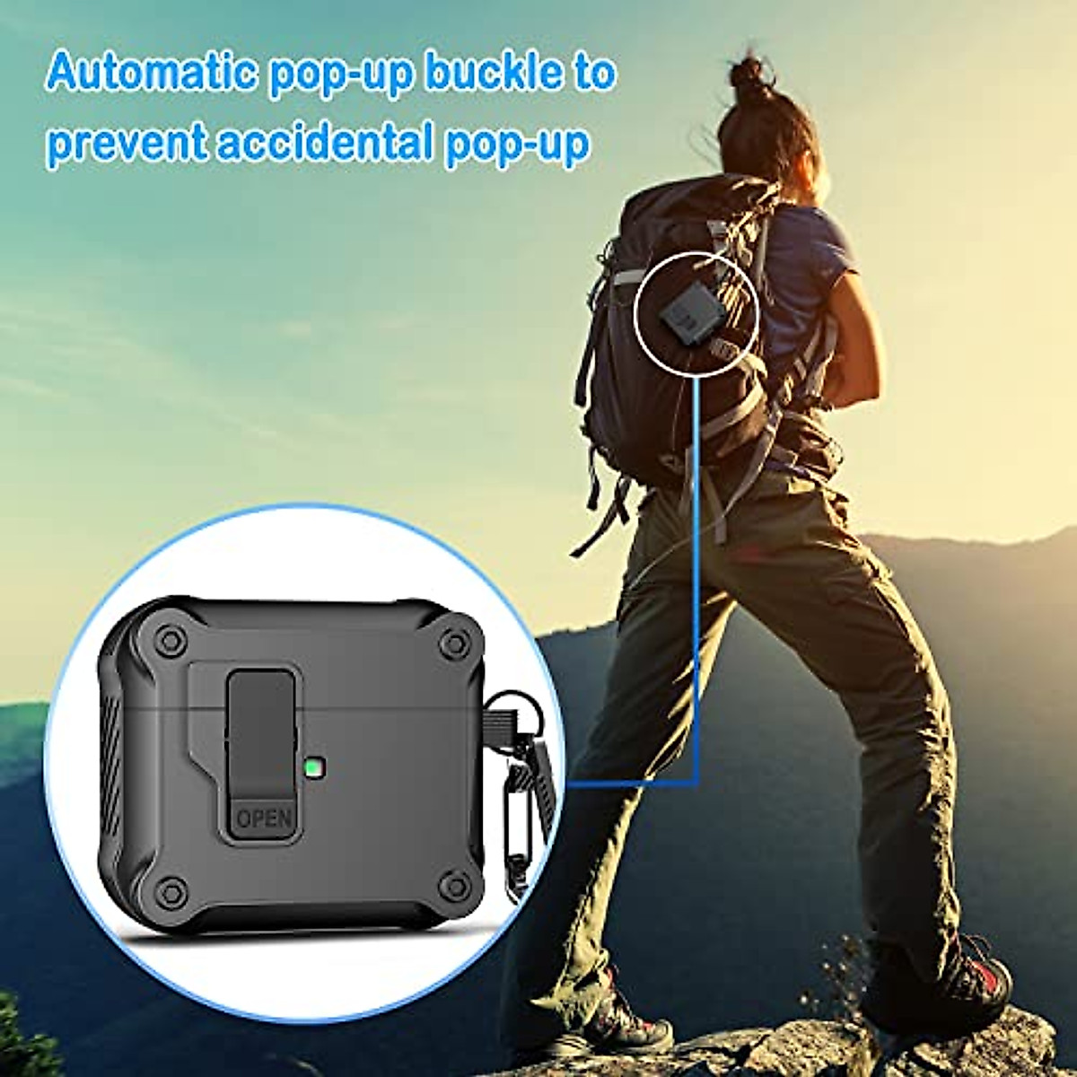 R-fun Airpods 3rd Generation Case with Automatic Secure Lock Clip, Hard Shell Full-Body Protective Airpods 3 Case 2021 for Women Men,Compatible with Apple Airpods 3rd Generation 2021,Black