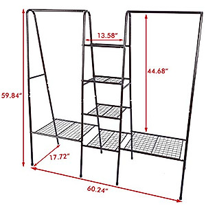 JURMERRY Large Clothes Rail Clothing Rack Stand, Metal Garment Rack Coat Stand Top Rod Metal with Shoes Shelves,Bronze