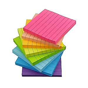 Lined Sticky Notes 3x3, 8 Color Bright Colorful Sticky Pad, 8 Pads/Pack, 80 Sheets/Pad, Self-Sticky Note Pads