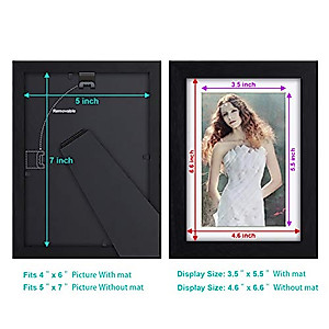 RR ROUND RICH DESIGN 5x7 inch Picture Frames Made of Solid Wood and HD Glass Display Photos 4x6 with Mat or 5x7 Without Mat 4PK Black