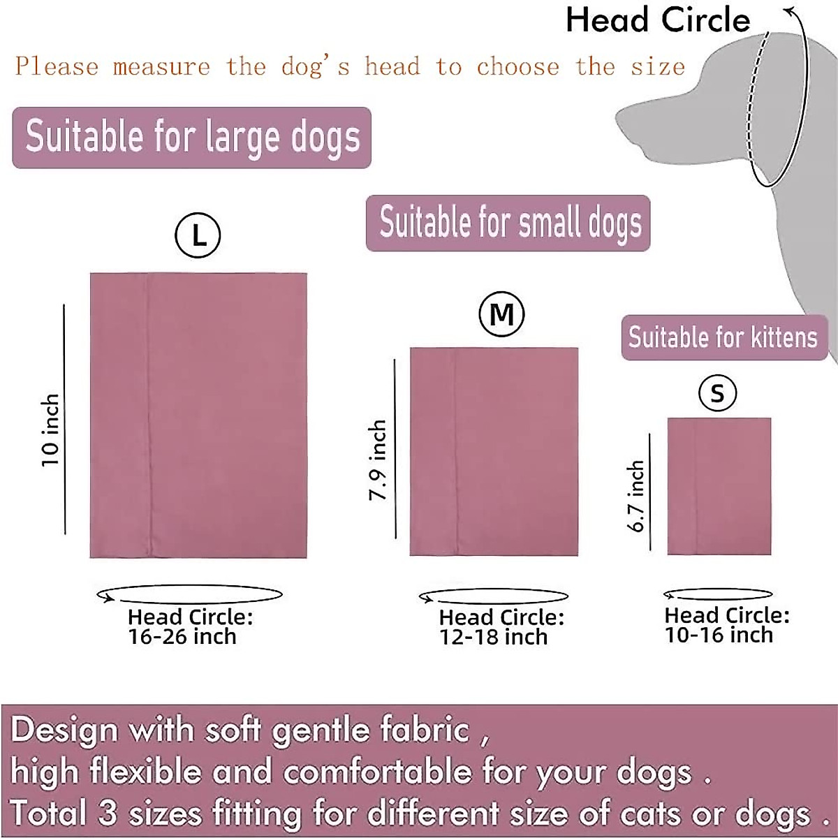 Quiet Ears Covers for Dogs 3pcs,Dog Snoods Ear Covers for Noise,Grooming and Force Drying Miracle Tool for Anxiety Relief & Calming Dogs(Grey+Pink+Purple)