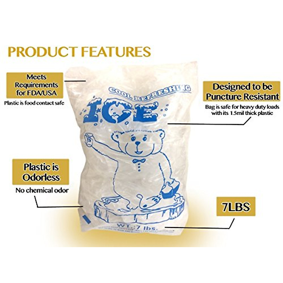 AquaNation - 7lbs BPA Free Food Grade Safe Plastic Ice Bags (Pack of 100) Puncture Proof 8 x 22 inch (1.5 mil) with Twist Ties
