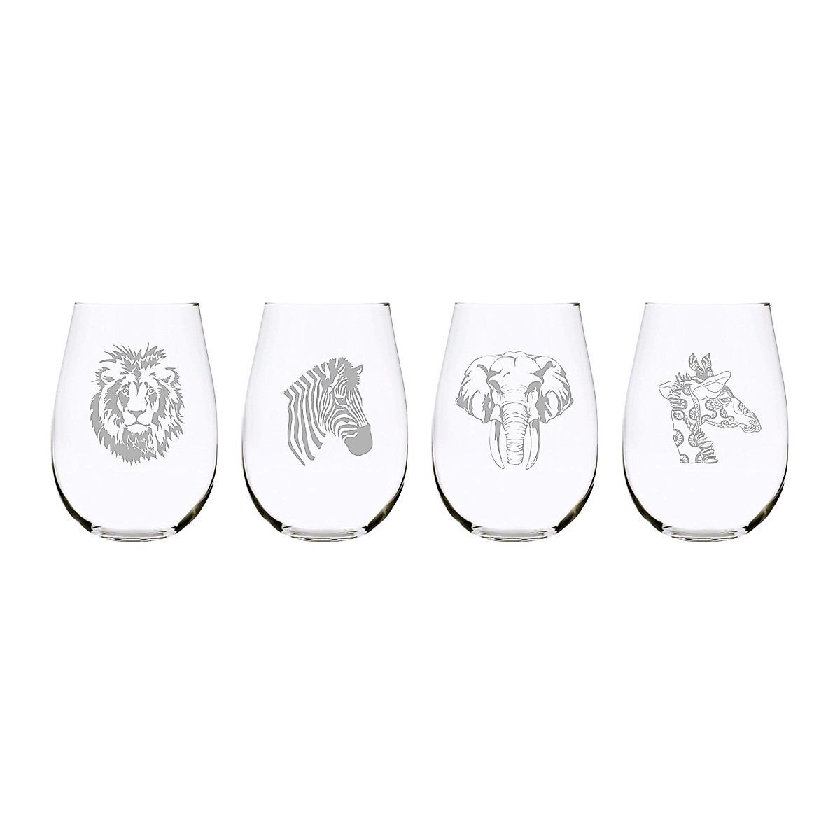 C M Giraffe, lion, elephant, and zebra stemless wine glass (set of 4)