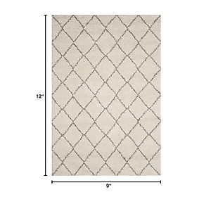 SAFAVIEH Arizona Shag Collection Area Rug - 9' x 12', Ivory & Beige, Diamond Trellis Design, Non-Shedding & Easy Care, 1.6-inch Thick Ideal for High Traffic Areas in Living Room, Bedroom (ASG742A)