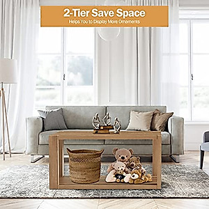 SICOTAS Farmhouse Wood Coffee Table - Boho Table with Storage Shelf, Rectangle Center Table Wood Look Accent Table, 2-Tier Sofa Side Table Mid Century Modern Coffee Table Living Room Furniture