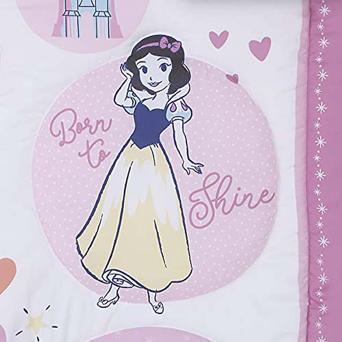 Disney Princess - Dare to Dream Pink and White, Castle, Hearts and Stars 3 Piece Nursery Crib Bedding Set - Comforter, Fitted Crib Sheet, and Crib Skirt