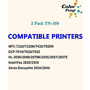 2-Pack ColorPrint Compatible Toner Cartridge Replacement for Brother TN350 TN-350 TN 350 Used for DCP-7020 HL-2040 HL-2070N MFC-7220 MFC 7225N 7420 MFC-7820N IntelliFax 2820 2920 Printer (2X Black)
