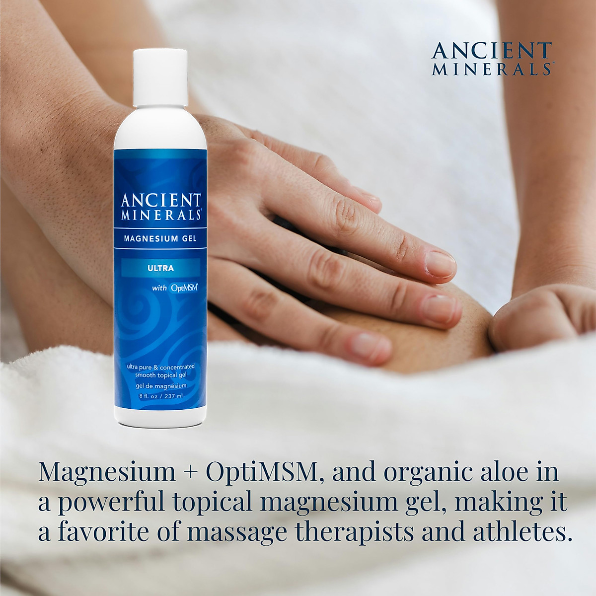 Ancient Minerals Magnesium Gel Ultra with OptiMSM and Aloe Vera - Topical Magnesium Gel Formula with MSM Best Used for Massage and Topical Application (8oz)