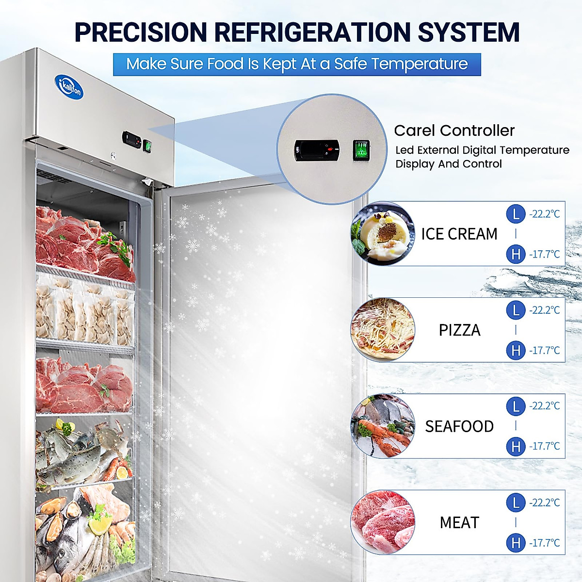 27" W Commercial Freezer, Reach-in 23 Cu.ft Stainless Steel Freezer with Single Solid Door, Upright Fan Cooling Freezer with 4 Adjustable Shelves, for Restaurant, Commercial Kitchen, Home
