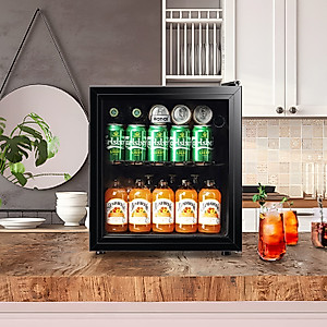 WANAI Mini Fridge Cooler 60 Can Beverage Refrigerator Black Mini Beer Fridge Glass Door for Wine Soda Juice Small Drink Cooler Machine Clear Front Removable for Home Office Bar Freestanding