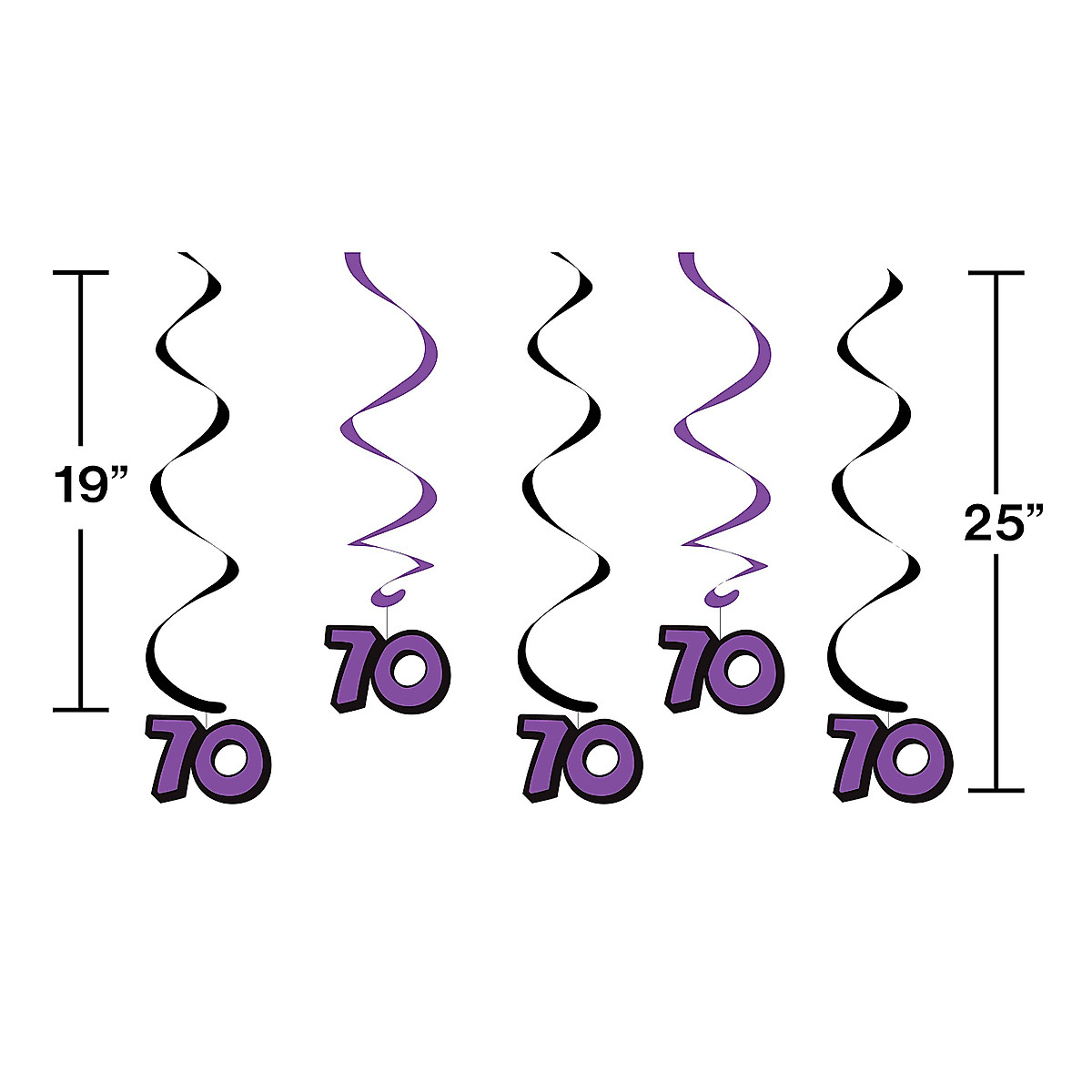 Creative Converting 5-Count Dizzy Dangler Hanging 70th Birthday Streamers, Black/Purple -