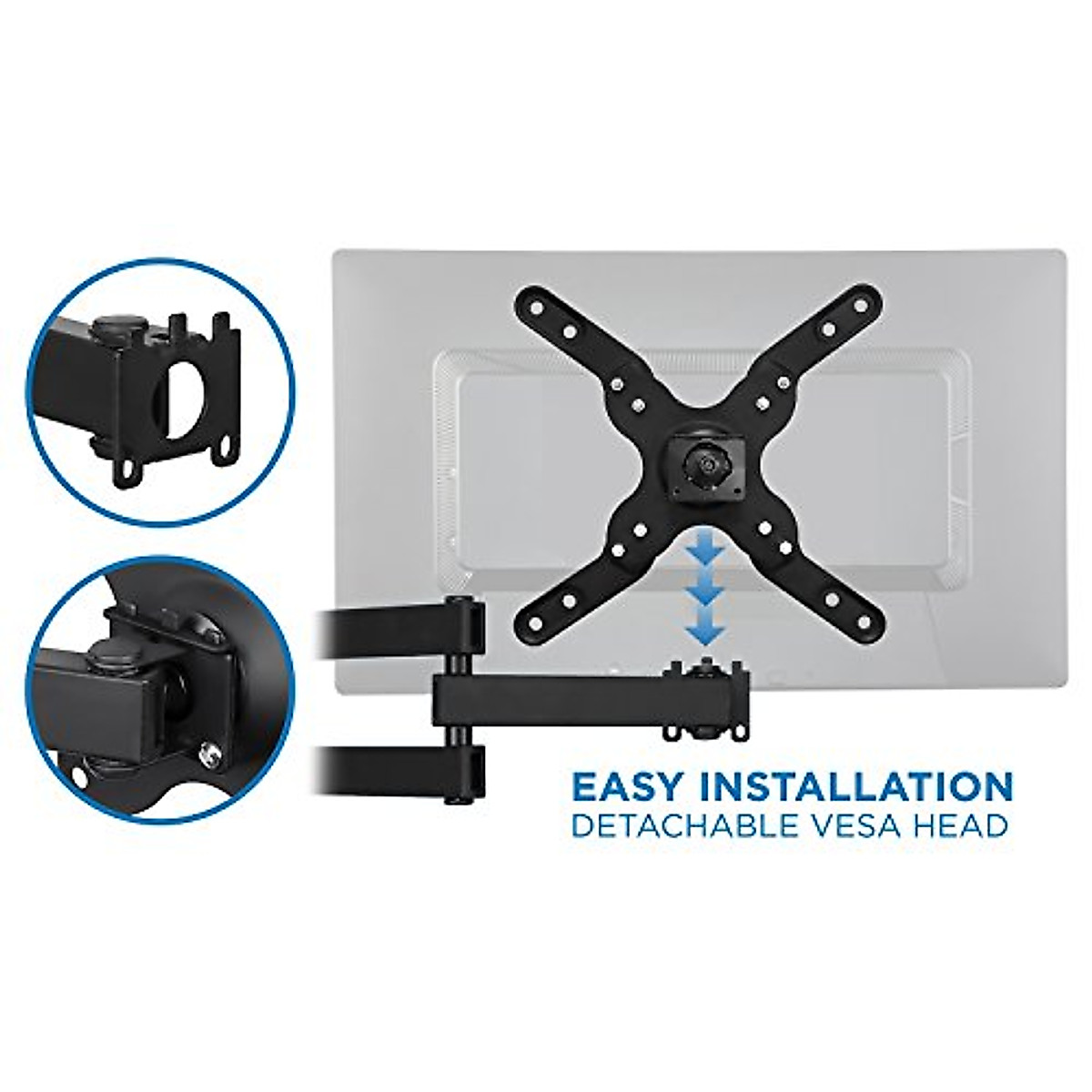 Mount-It! TV Wall Mount Monitor Bracket with Full Motion Articulating Tilt Arm, 15" Extension Arm Fits 17 19 20 22 23 24 26 27 28 29 30 32 35 37 39 42 47 LCD LED Displays up to VESA 200x200